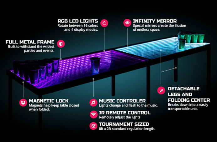 Infinity Glow LED Beer Pong table raises the bar, grooves along with ...